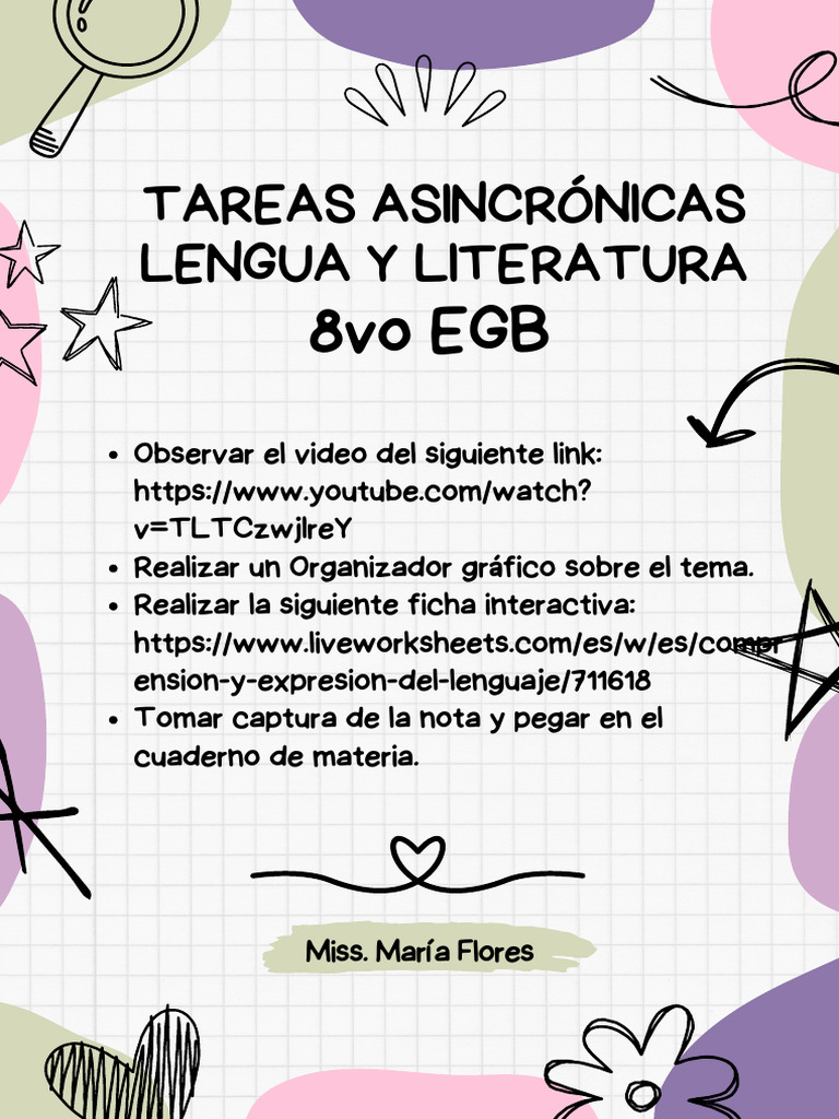 Tareas Asincrónicas de Lengua 8vo EGB | PDF
