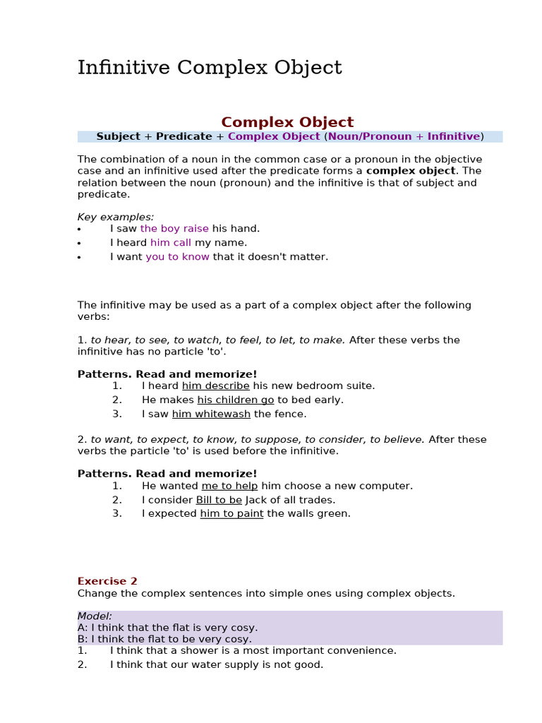 complex object | PDF | Verb | Subject (Grammar)