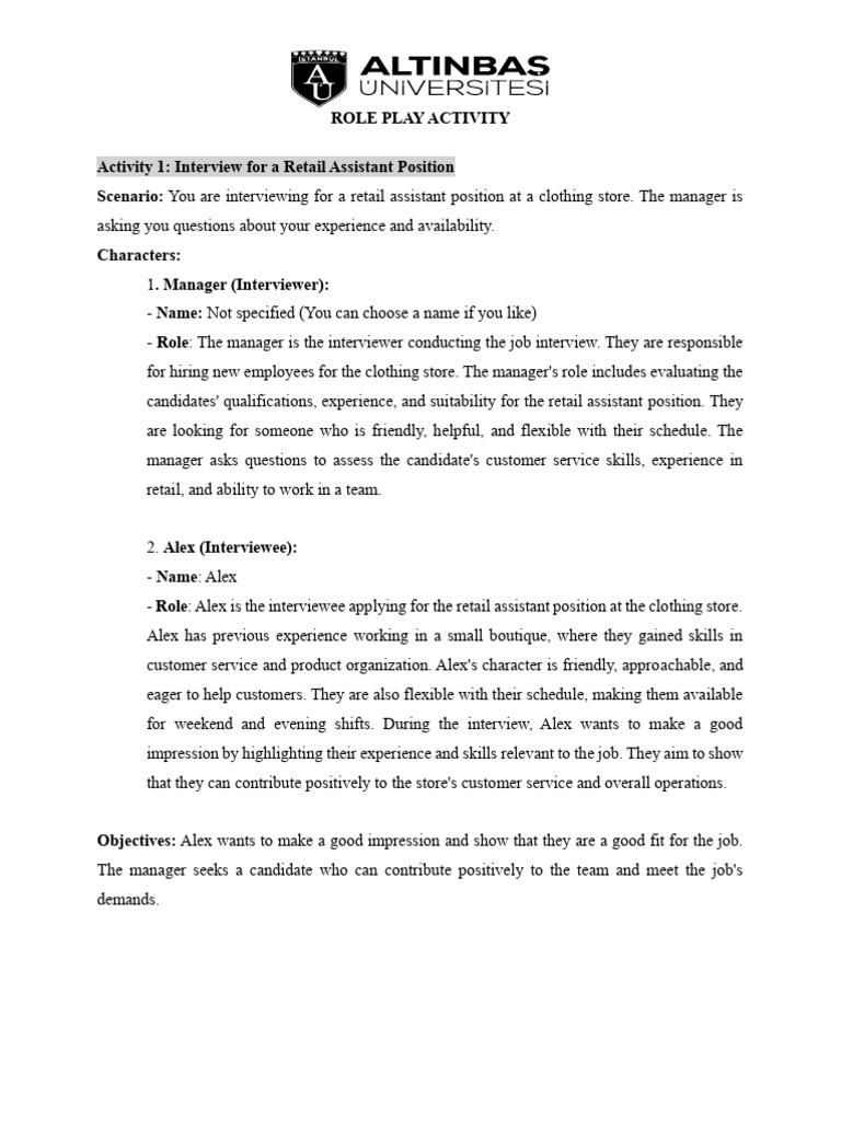 A2-Role Play-1 | PDF | Job Interview | Human Communication