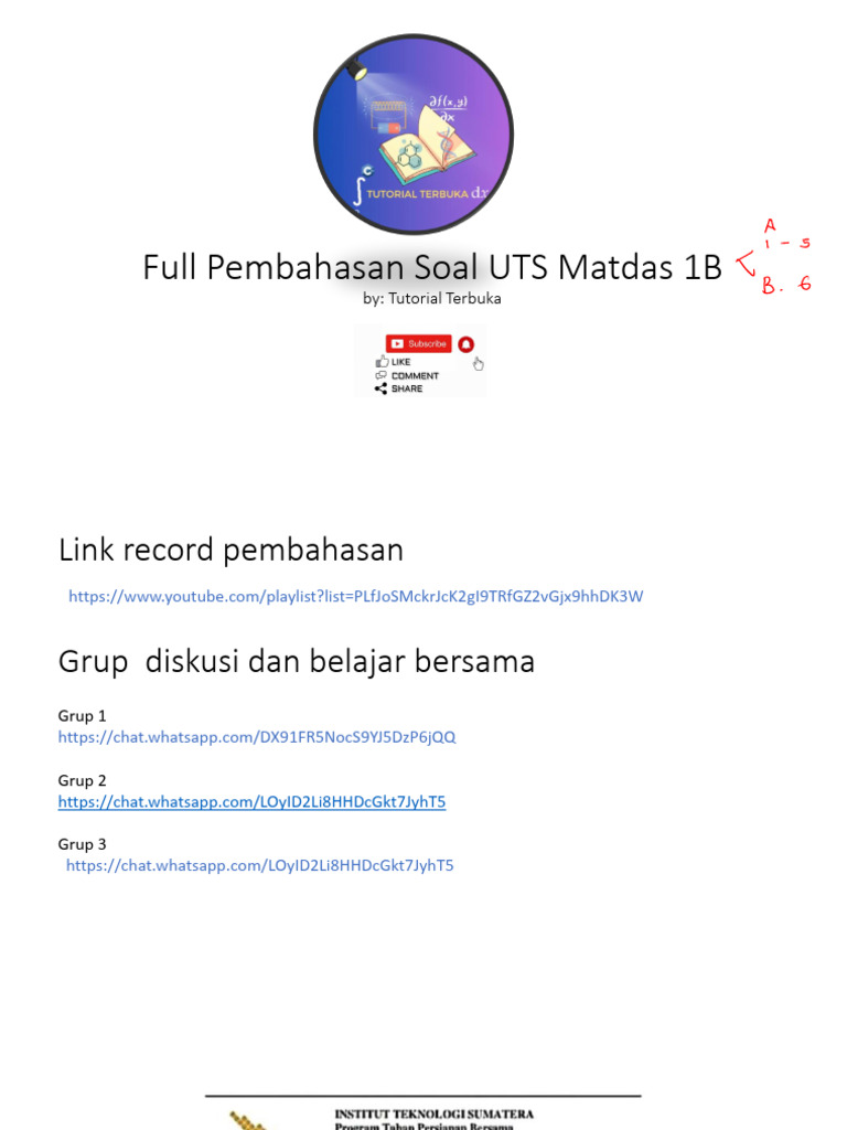 Tutorial Terbuka - Matdas 1B - Pembahasan Soal UTS 2023 | PDF | Komputer