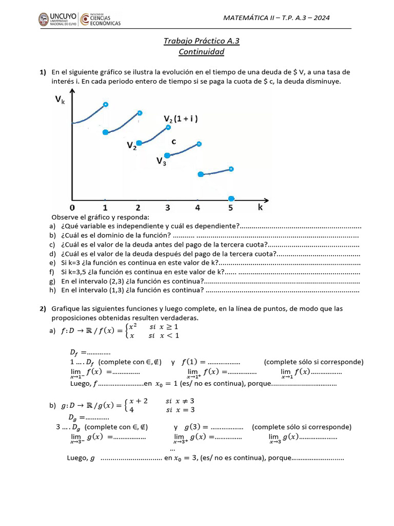 Trabajo Práctico A.3 Continuidad: Matemática Ii - T.P. A.3 - 2024 | PDF | Función (Matemáticas ...