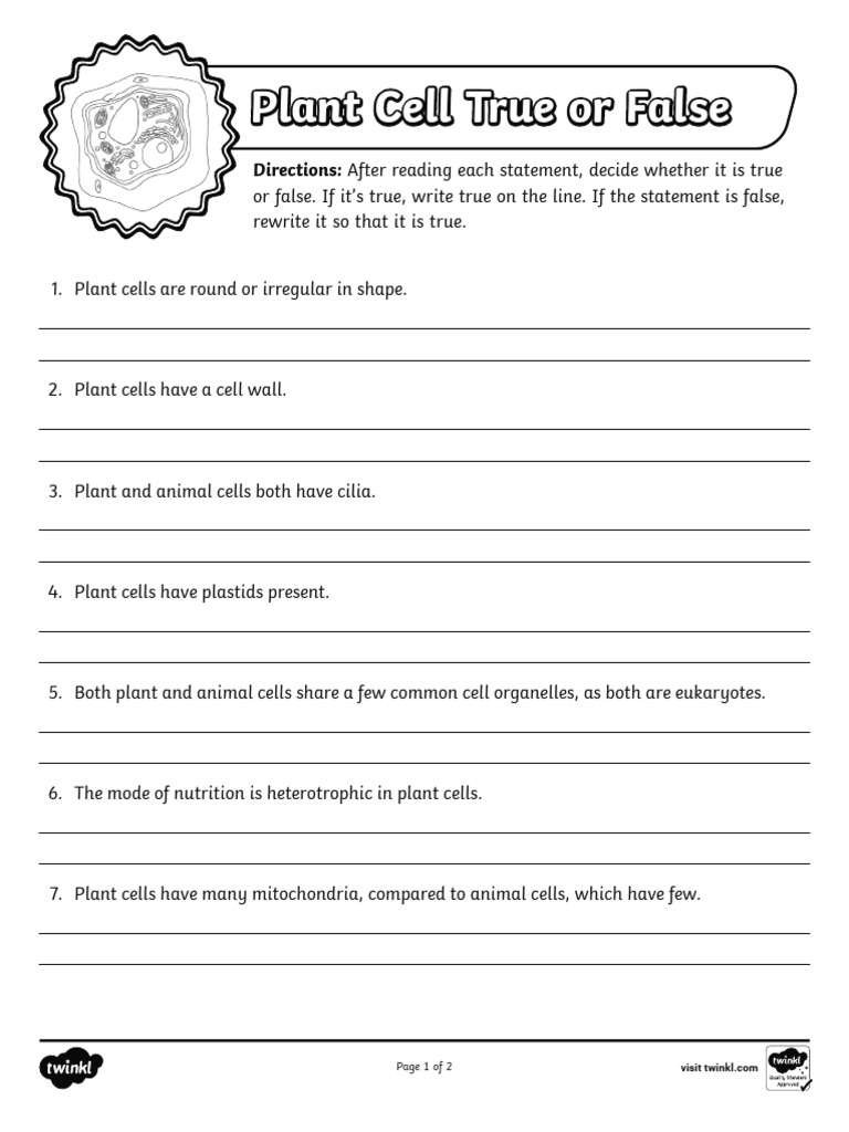 Plant Cell True or False | PDF | Wellness