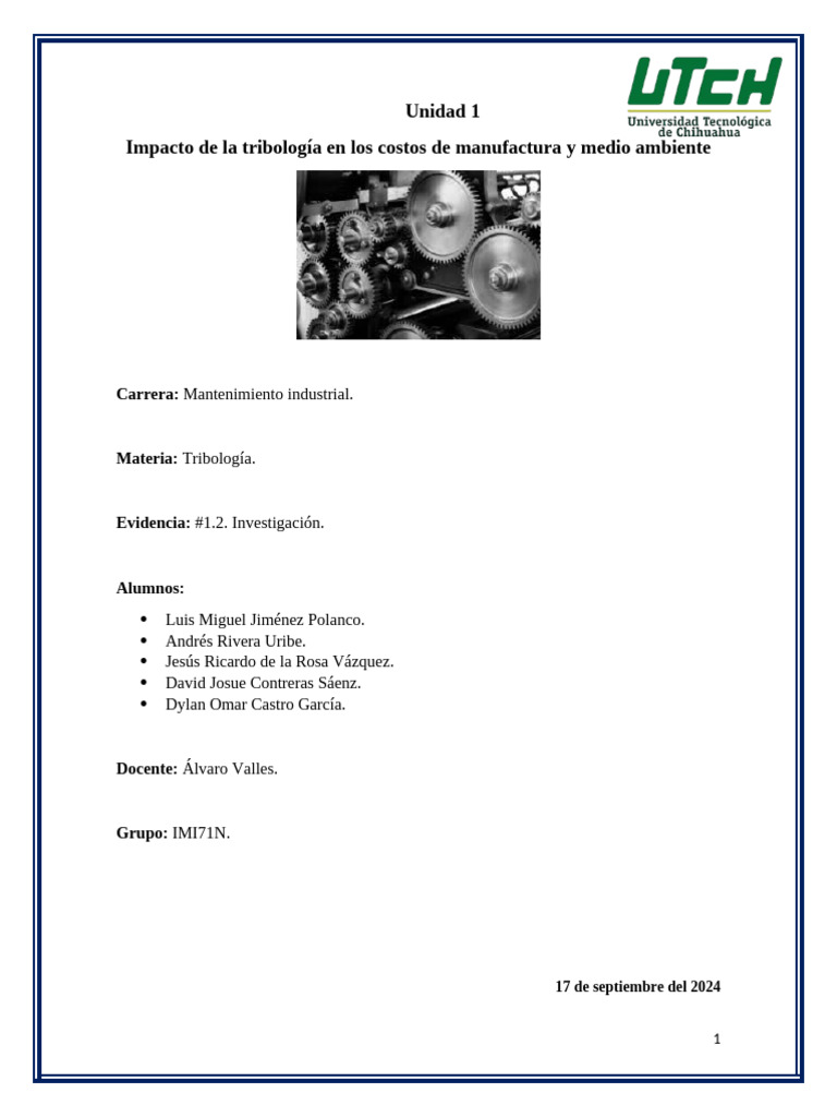 U1 E1.2 Tribología | PDF | Internet de las Cosas | Ingeniería