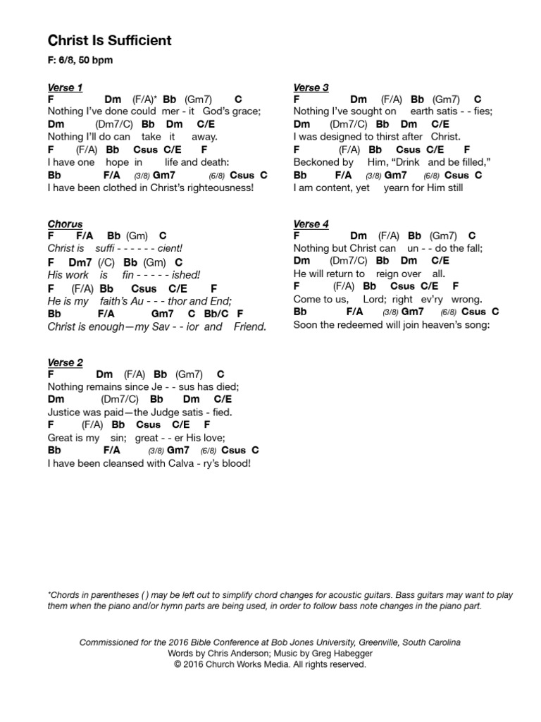 Christ Is Sufficient (Chord Chart in F) | PDF | Systematic Theology ...