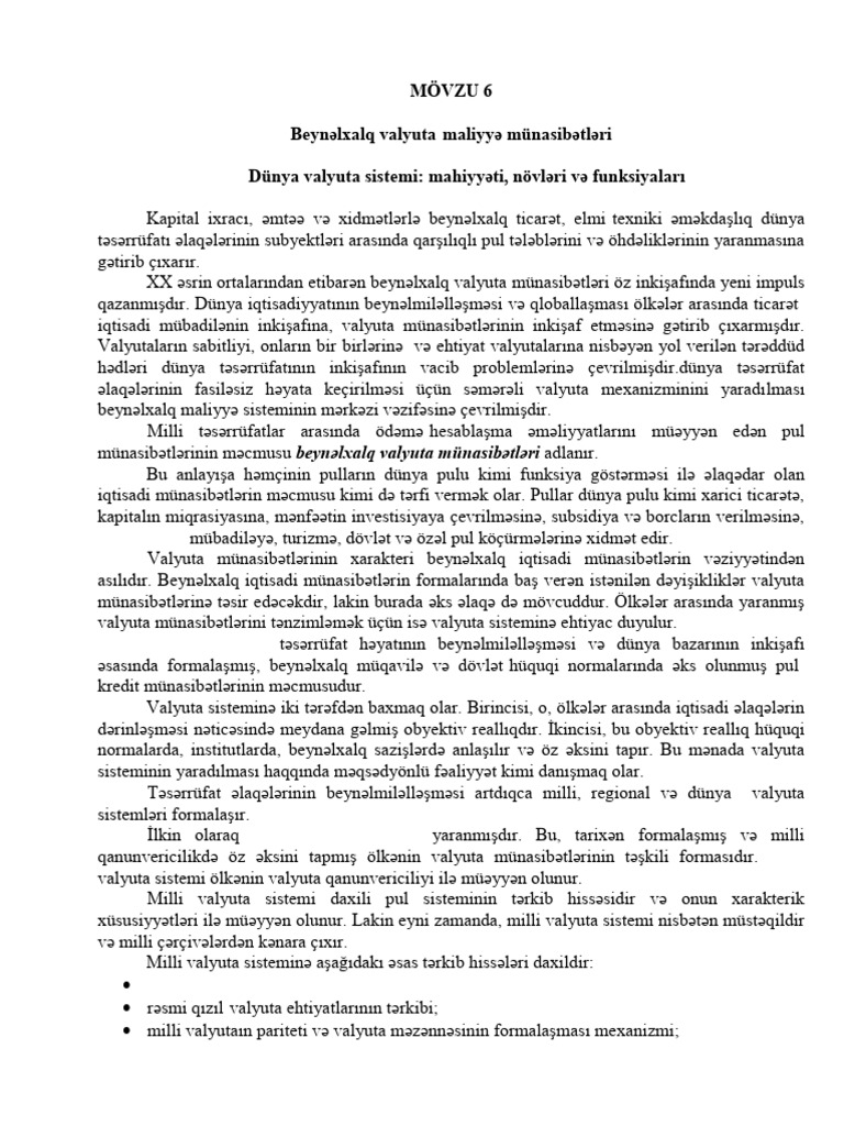 Movzu 6 - Metn - Beynelxalq Valyuta Munasibetleri | PDF