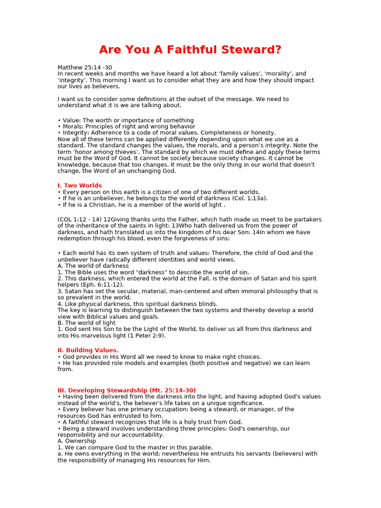 Faithful Stewardship in Christian Life | PDF | God | Integrity