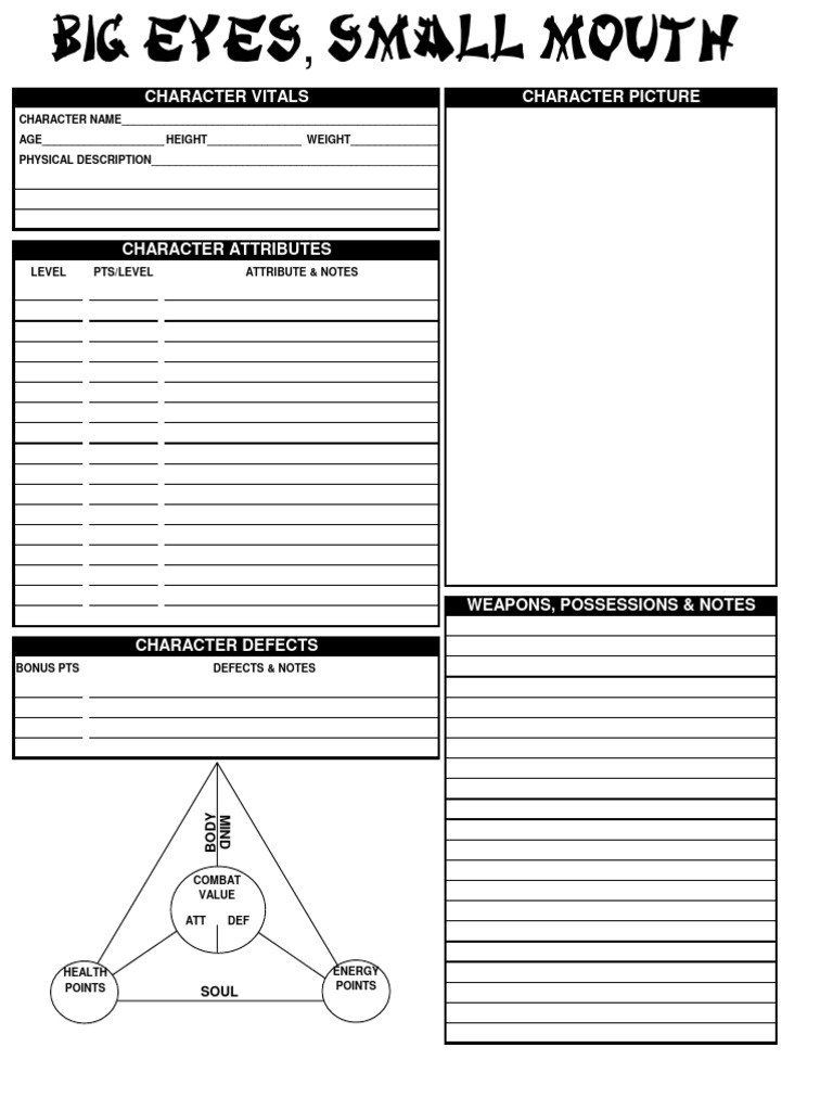Big Eyes, Small Mouth (1st) Character Sheet | PDF