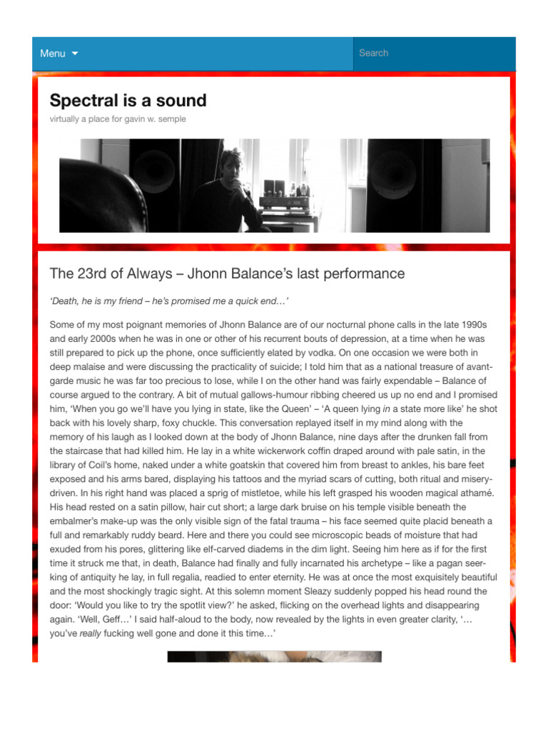 The 23rd of Always - Jhonn Balance's Last Performance - Spectral Is A ... The 23rd of Always - Jhonn Balance's Last Performance - Spectral Is A ...