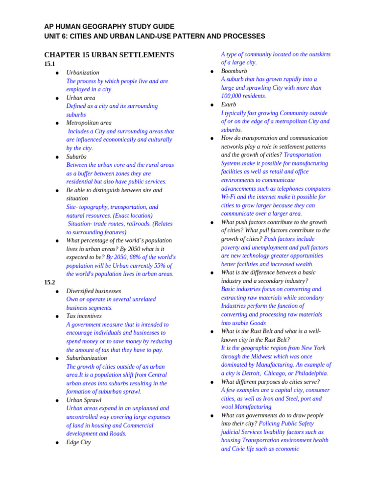 AP Human Geography: Urban Patterns | PDF | Urban Sprawl | Mixed Use ...