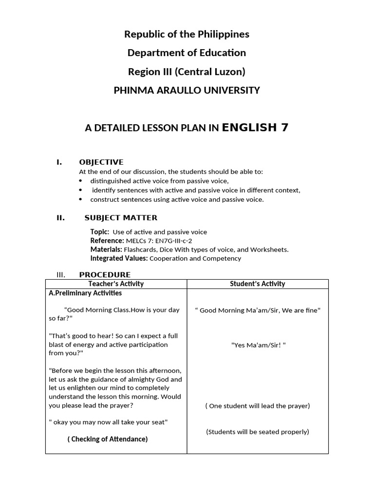 Detailed Lesson Plan English | PDF | Verb | Subject (Grammar)