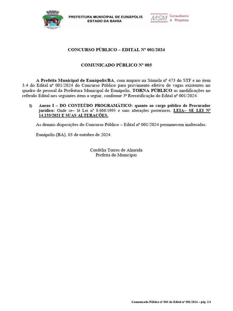 Comunicado 05 | PDF | Direito