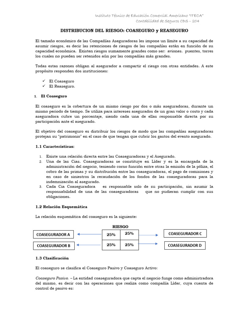 Distribución Del Riesgo Coaseguro y Reaseguro | PDF | Seguro | Reaseguro