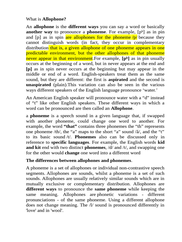Phoneme and Allophone | PDF | Language Arts & Discipline