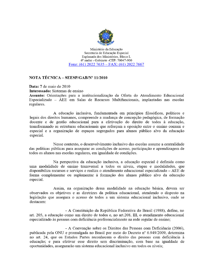 Nota Técnica - Seesp Gab N 11.2010 | PDF