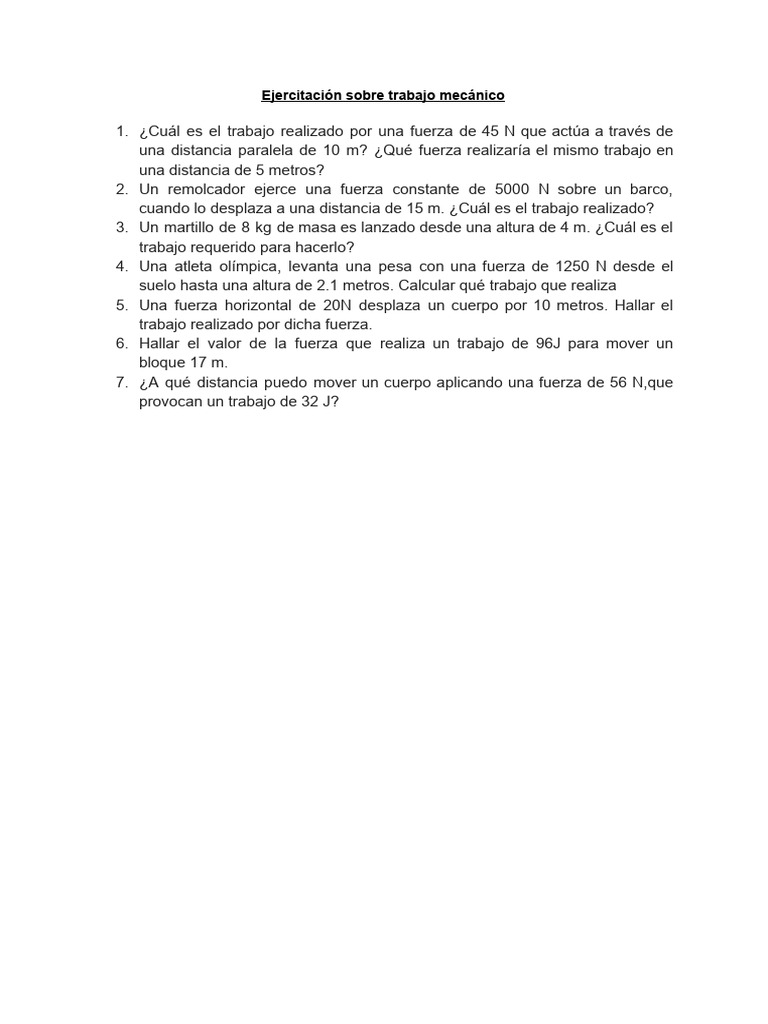 Ejercitaci-N Sobre Trabajo Mec-Nico | PDF | Ciencia y matemática