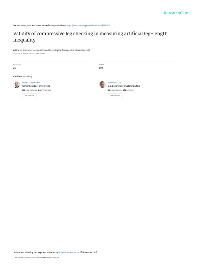 Validity of Compressive Leg Checking in Measuring | PDF | Errors And ...