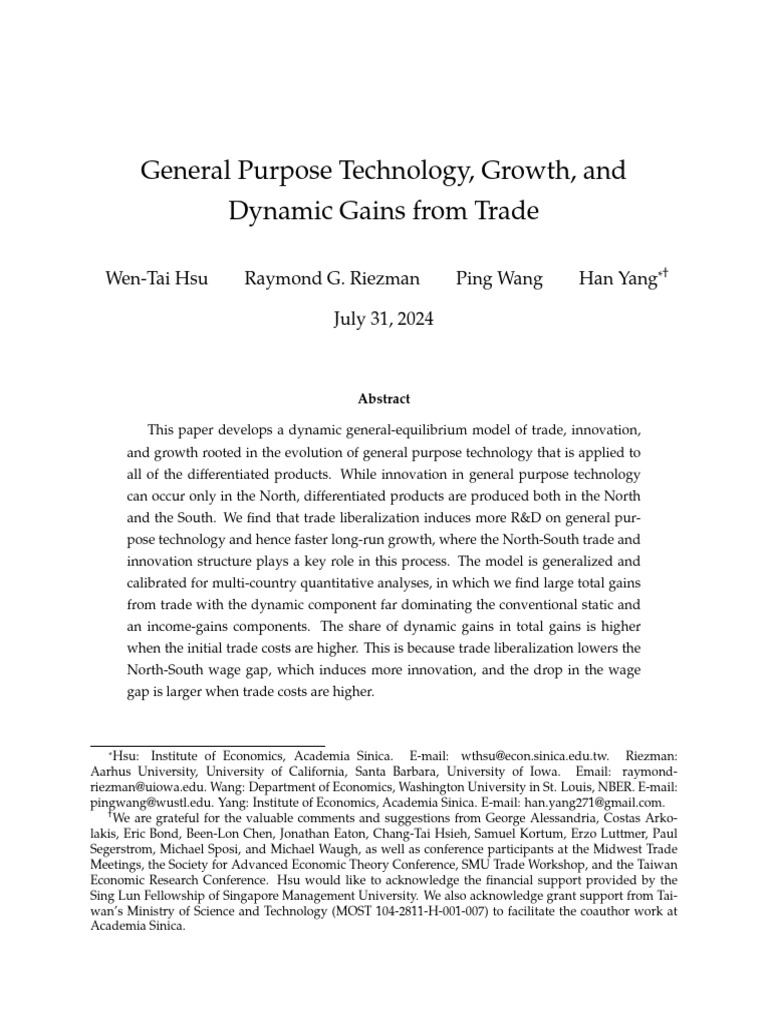 General Purpose Technology, Growth, and Dynamic Gains From Trade | PDF ...
