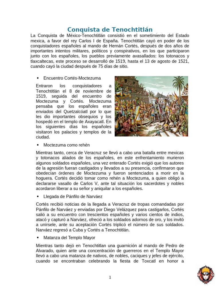 Conquista de Tenochtitlán | PDF | Hernán Cortés | Conflictos del segundo milenio