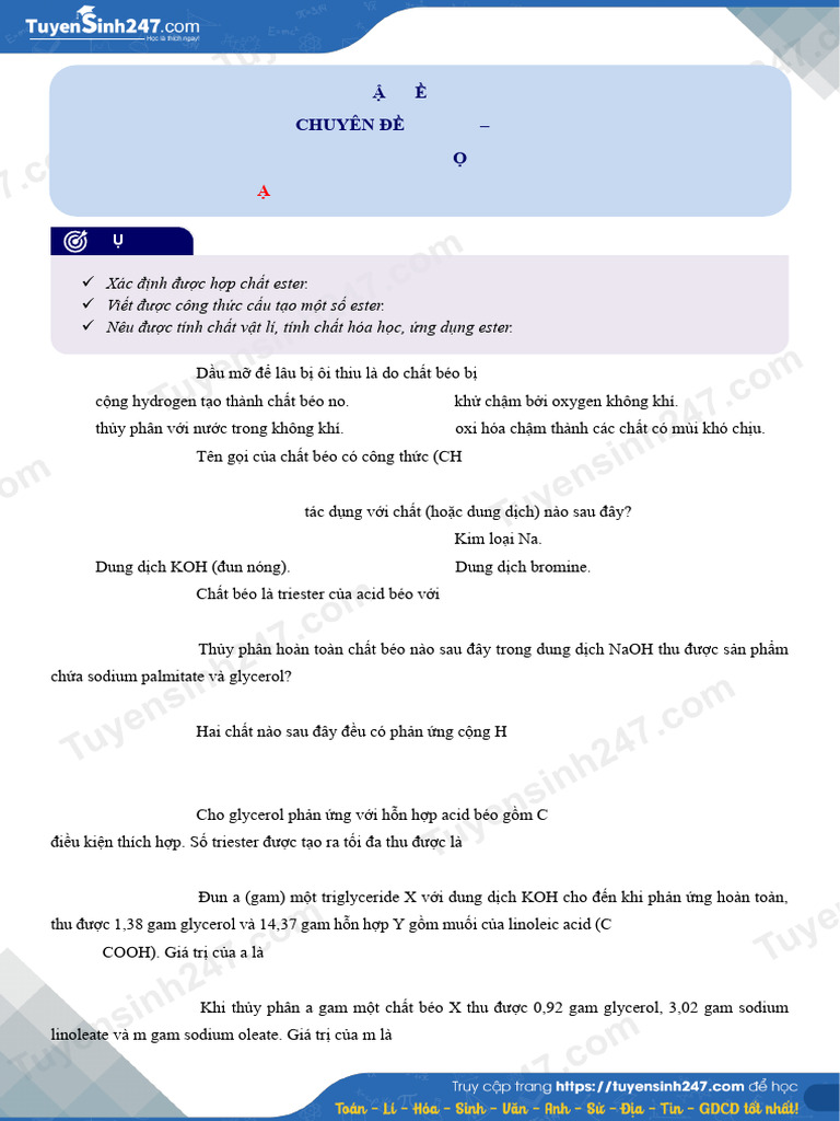 De Thi BTVN Bai Tap Ve Ester Va Lipid 1716362623 | PDF