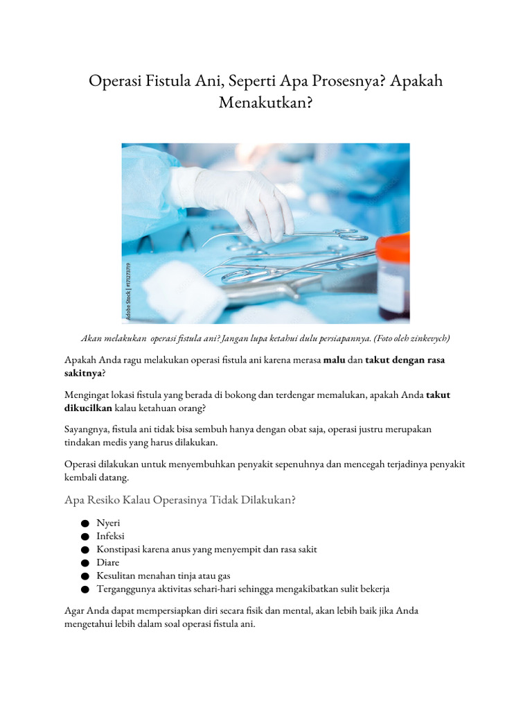 Panduan Operasi Fistula Ani | PDF | Pengembangan Diri | Kesehatan Holistik