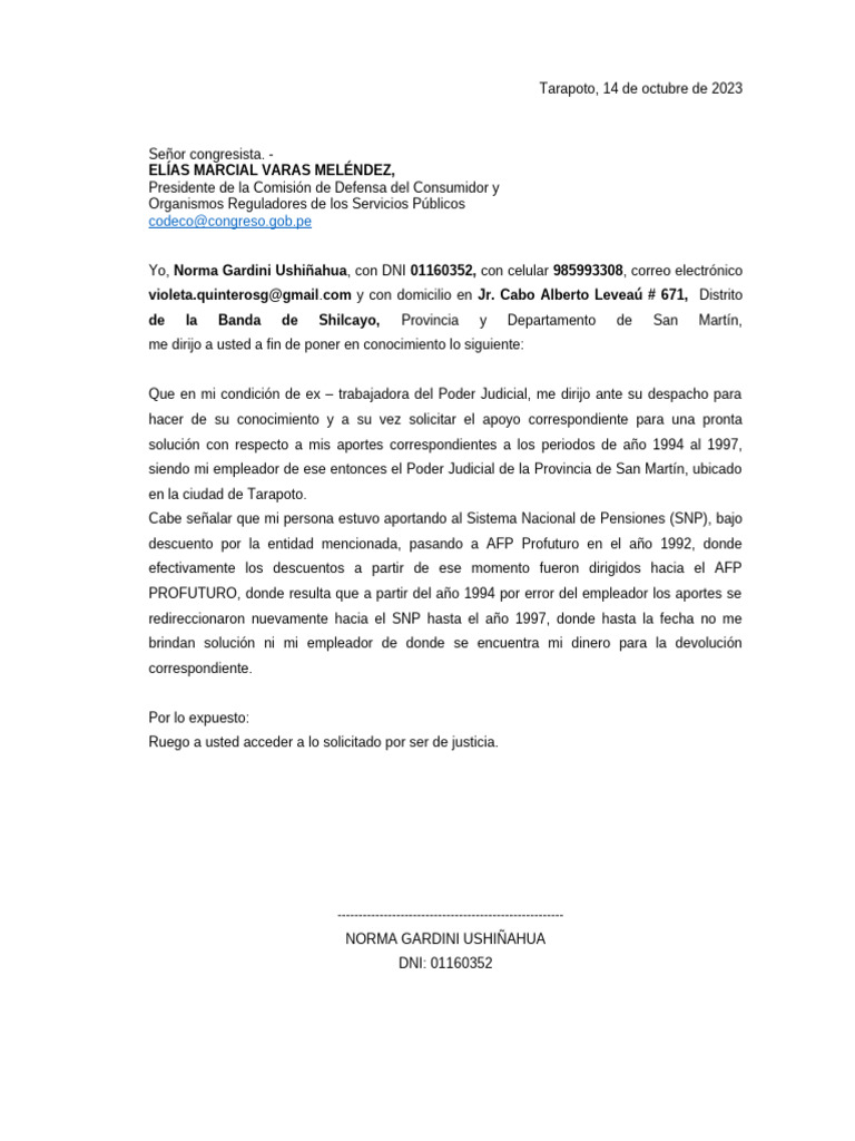 Modelo para QUEJA | PDF