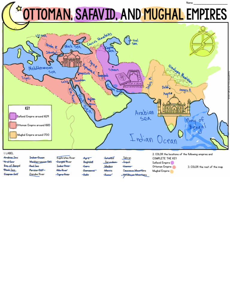 Gunpowder Empires (Mughal, Ottoman, & Safavid) - Map Activity | PDF