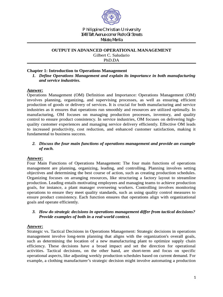 Operations Management Essentials | PDF | Supply Chain | Six Sigma