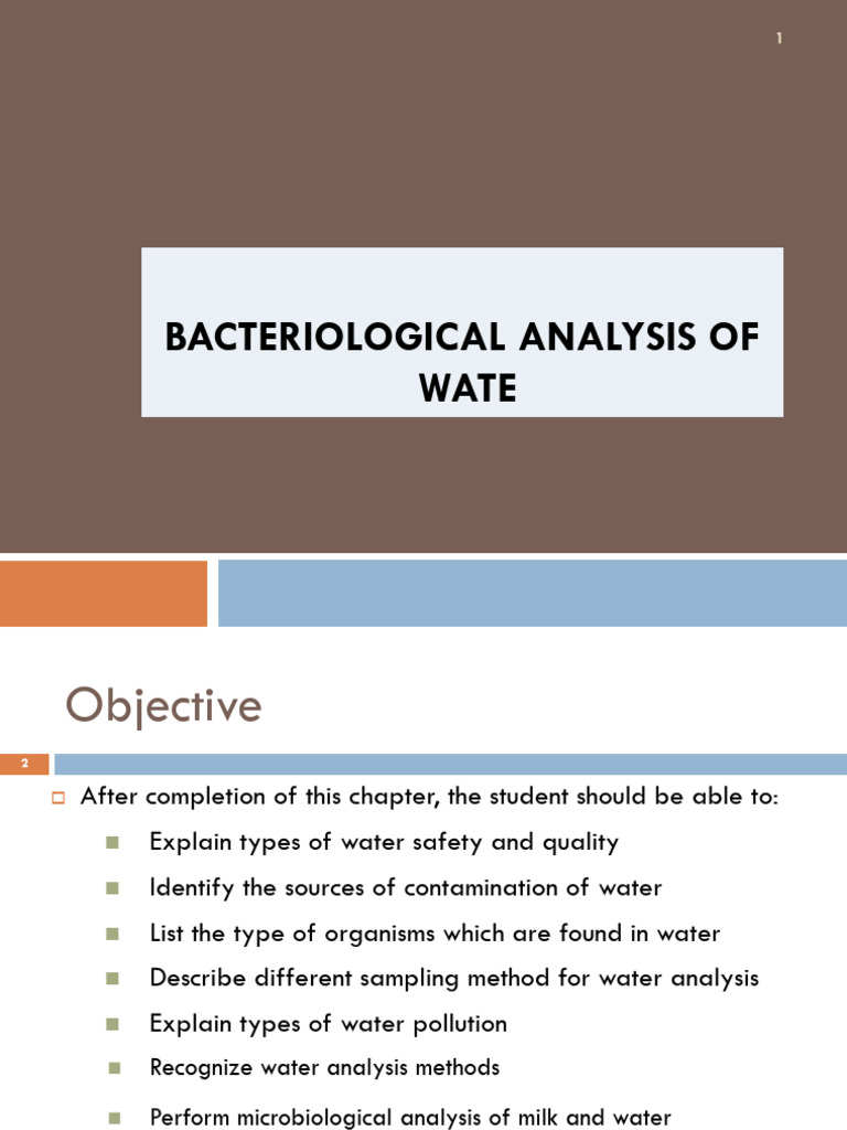 Bacteriological Analysis of Water - Handout | PDF | Milk | Water Pollution