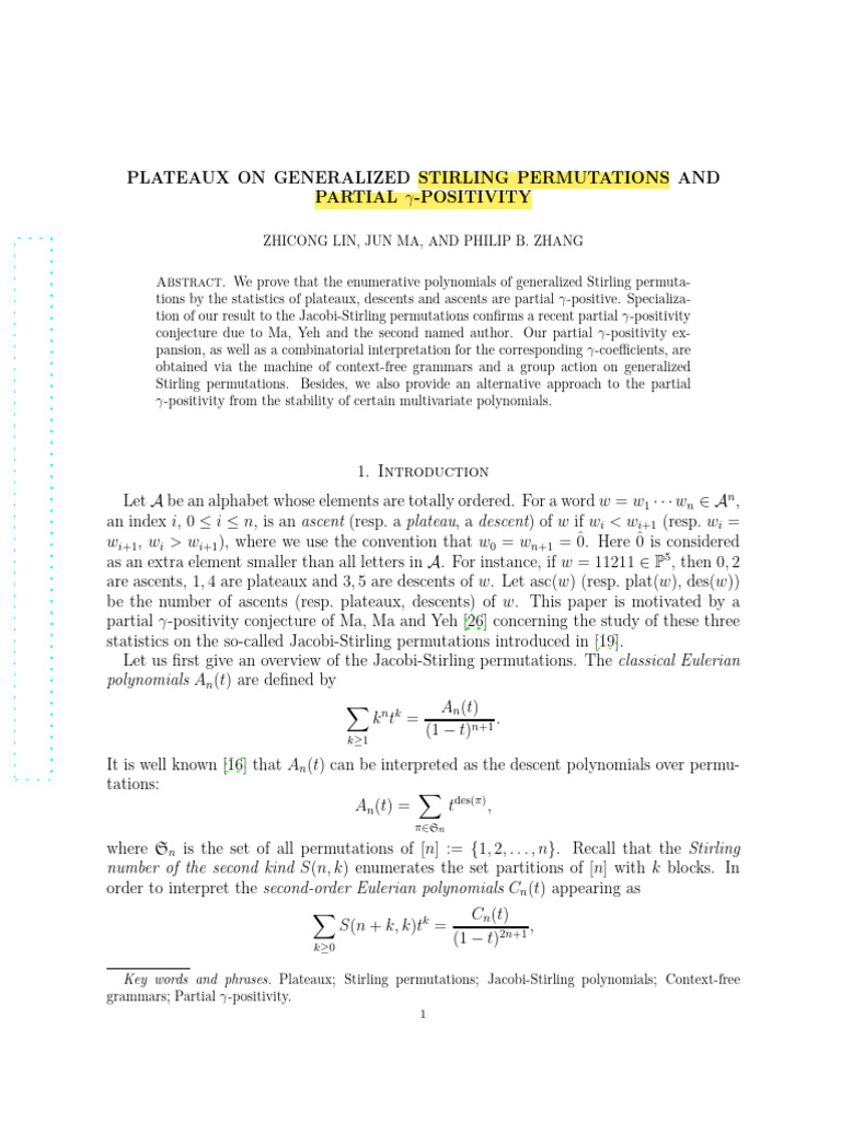 String Permutations Gamma Positivity 2005.06689 | PDF | Permutation | Polynomial