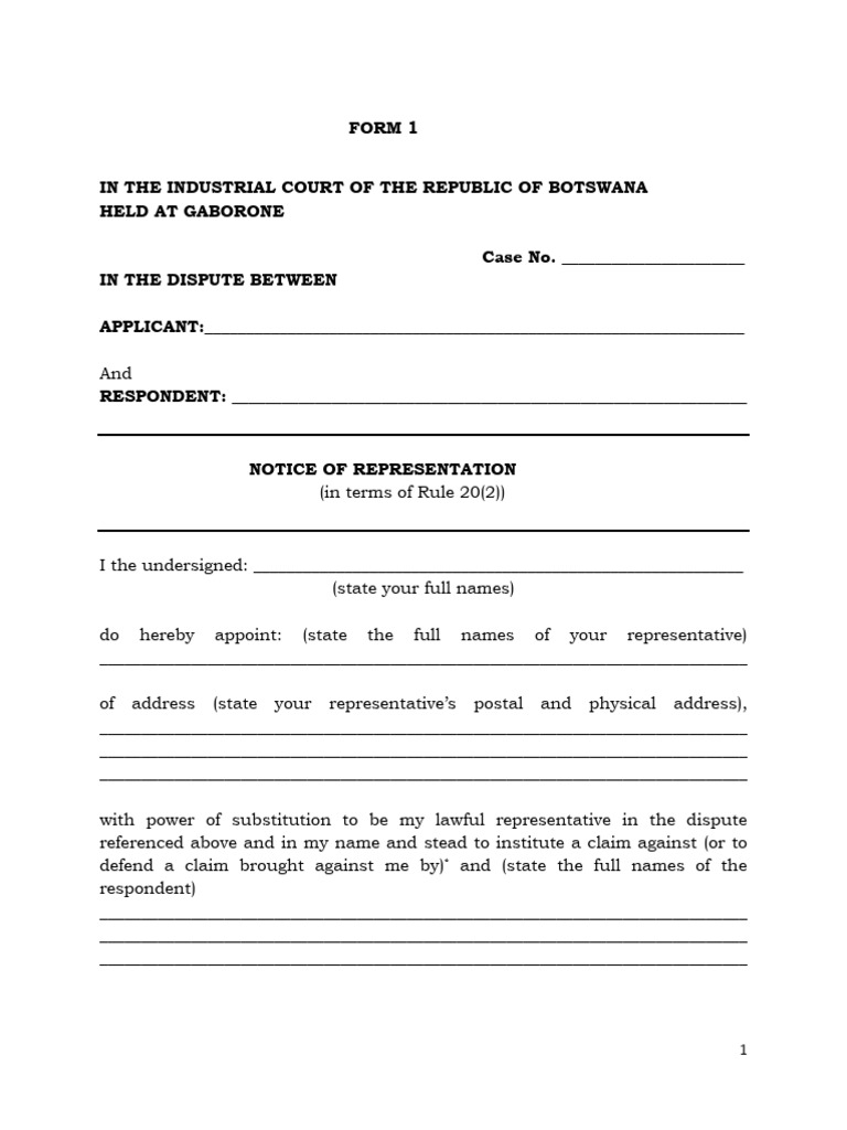 FORM 1 - Notice of Representation | PDF