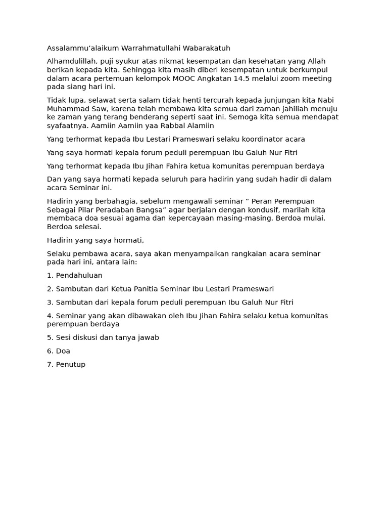 Teks Pembawa Acara Zoom Meeting | PDF