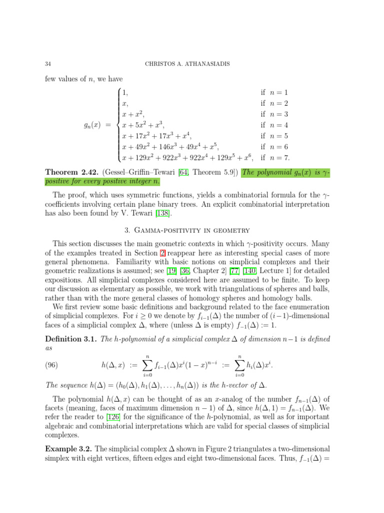 2018 - 12 - Gamma-Positivity in Combinatorics and Geometry - 34-65 | PDF | Combinatorics | Geometry