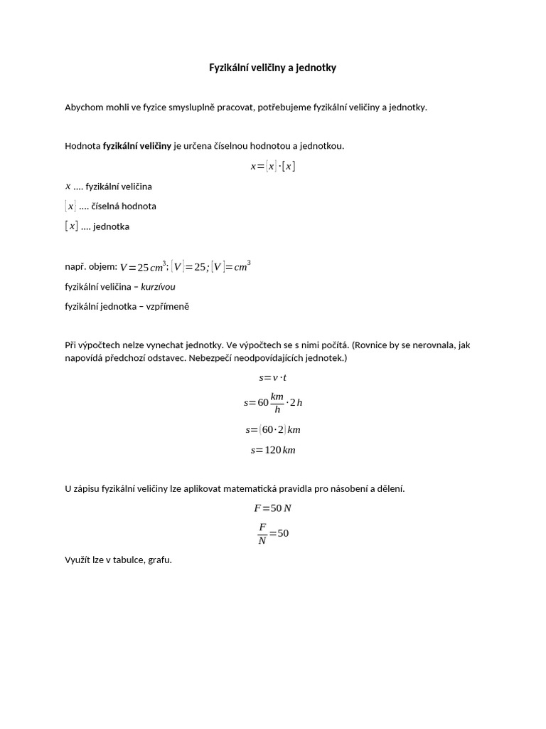 Fyzikální Veličiny A Jednotky | PDF