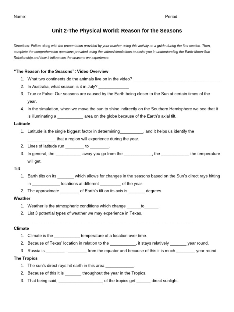 Unit 2-The Physical World Reason For The Seasons 1 | PDF | Earth | Apsis