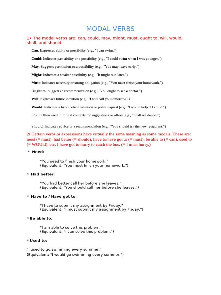 Modal Verbs | PDF | Language Mechanics | Morphology
