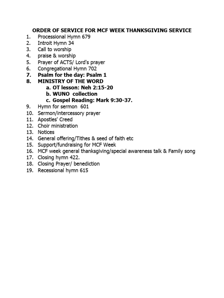 Mcf Week Order of Service | PDF