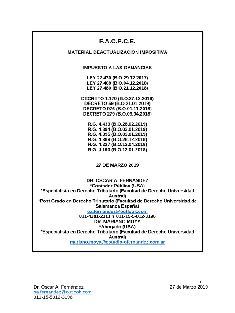 Fapce Actualiz Impositiva | PDF | Impuesto sobre la renta | Impuestos