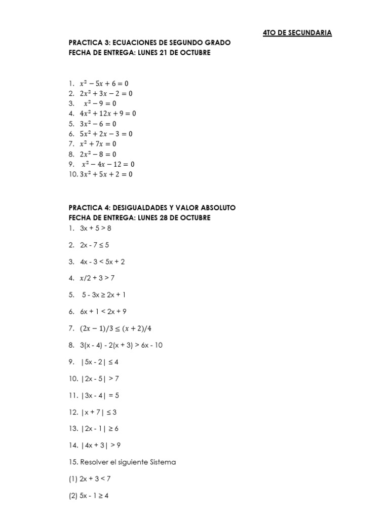 Practica 3 y 4 4to de Secundaria | PDF