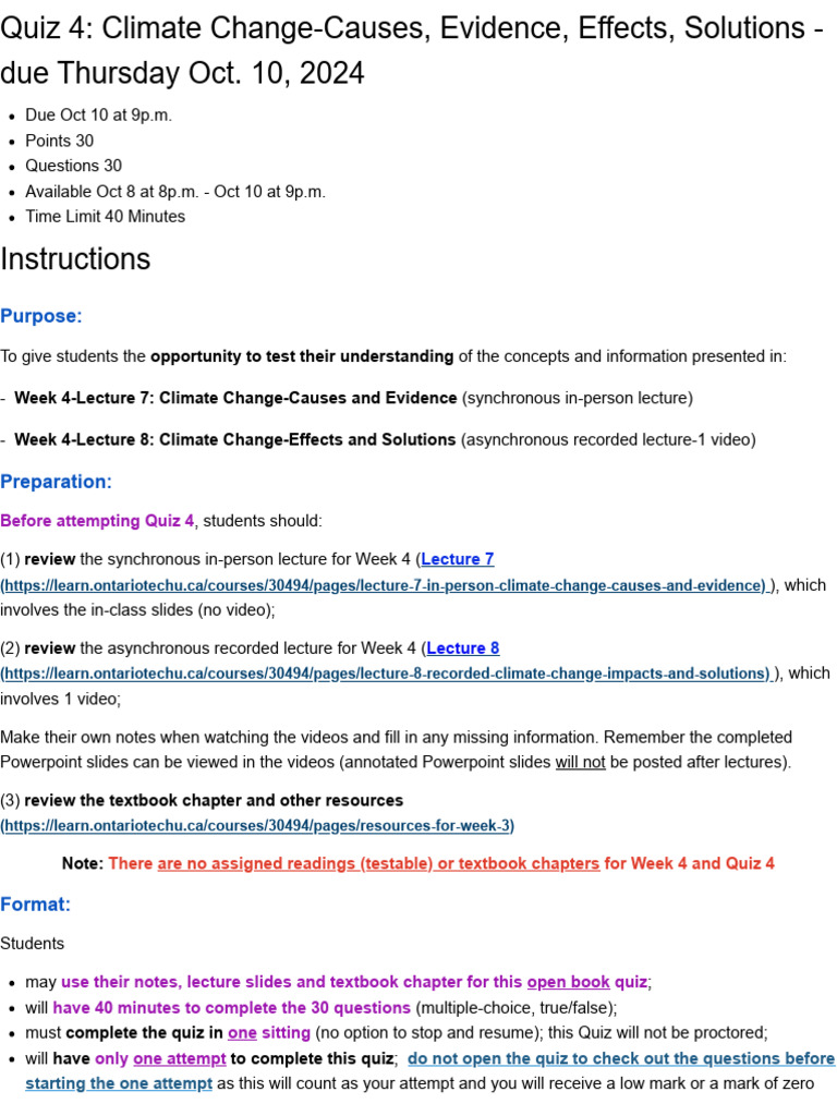 Purpose:: Before Attempting Quiz 4 | PDF | Climate Change | Greenhouse ...