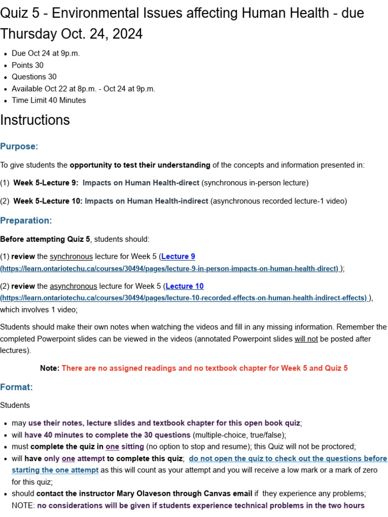 Environmental Health Quiz | PDF | Toxicity | Environmental Science