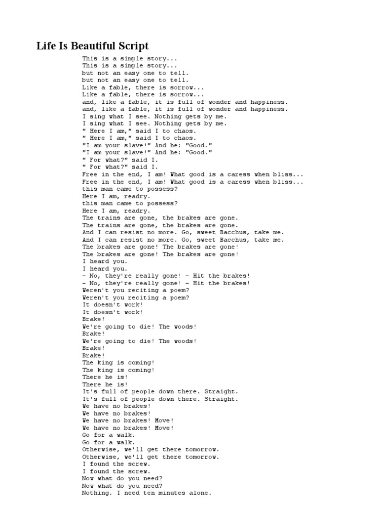 Life Is Beautiful Screenplay Excerpt | PDF