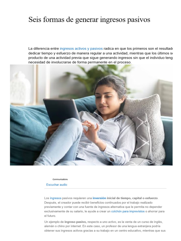 Seis Formas de Generar Ingresos Pasivos y Obtener Ingresos Adicionales ...
