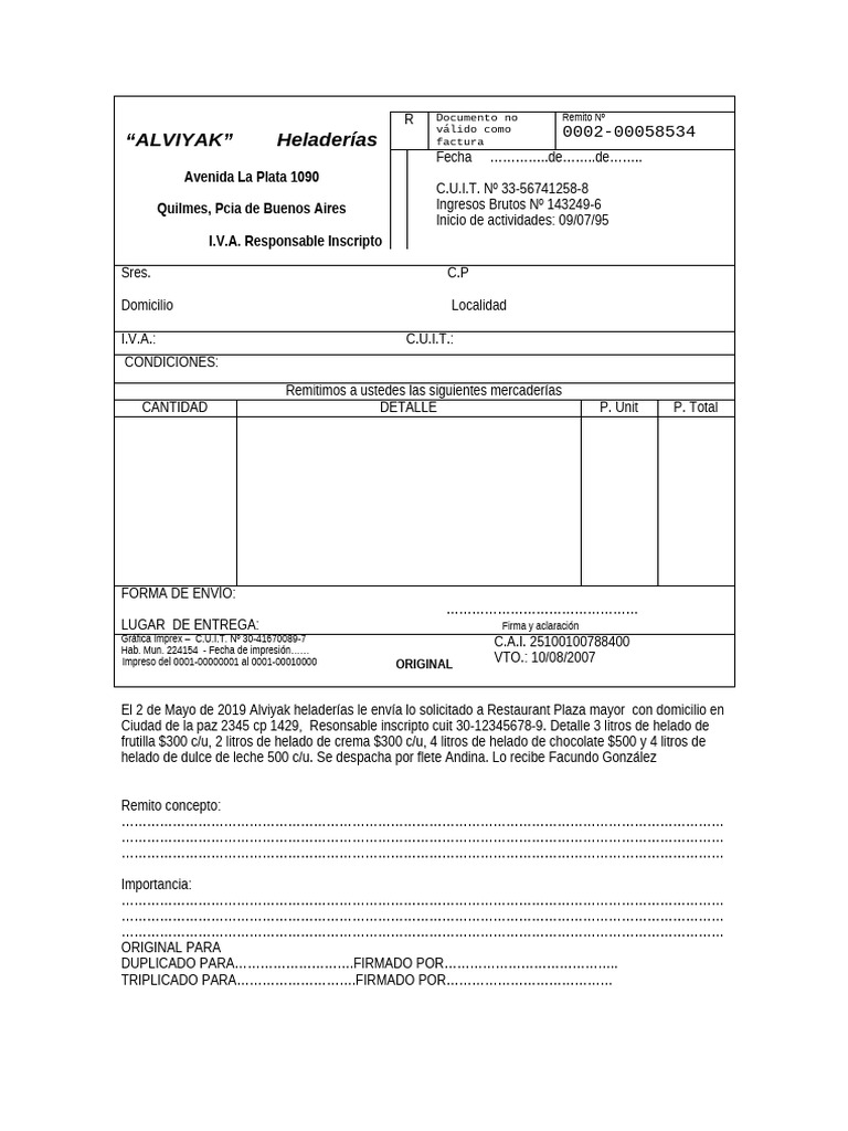 remito actividad | PDF