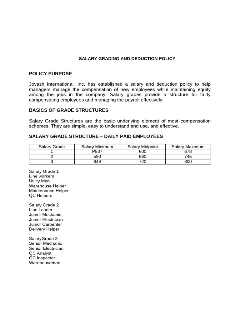 Salary Grading Policy | PDF
