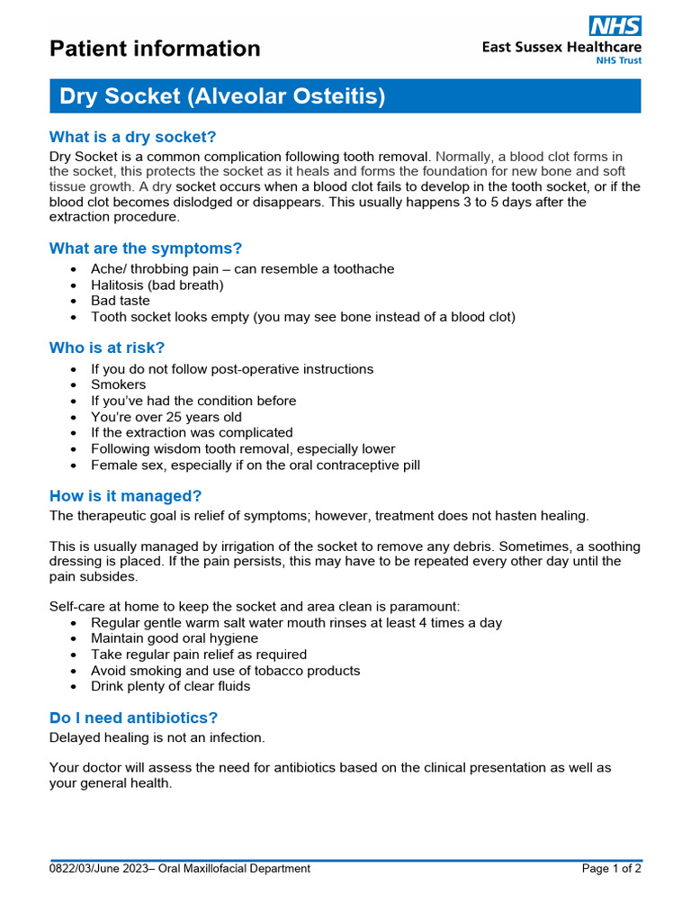 Dry Socket (Alveolar Osteitis) | PDF | Dentistry | Health Care