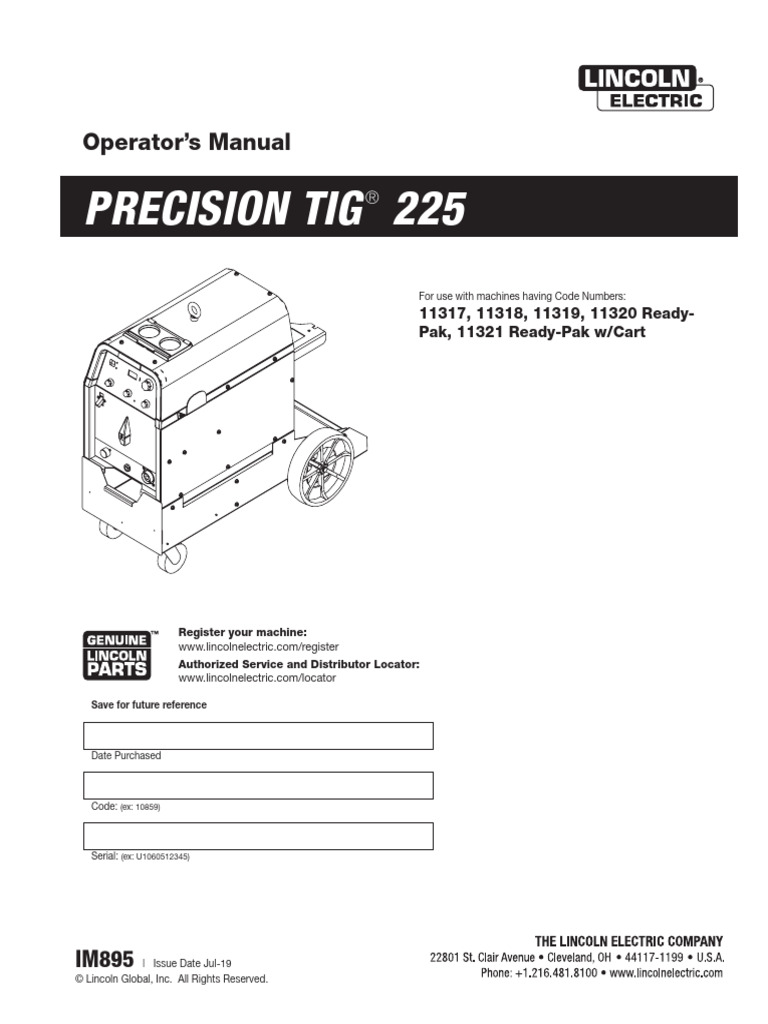 Precision TIG 225 Operator's Manual | PDF | Welding | Construction