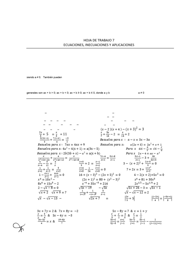 MI 2024, HOJA 7 ECUACIONES | PDF | Ecuaciones | Álgebra abstracta