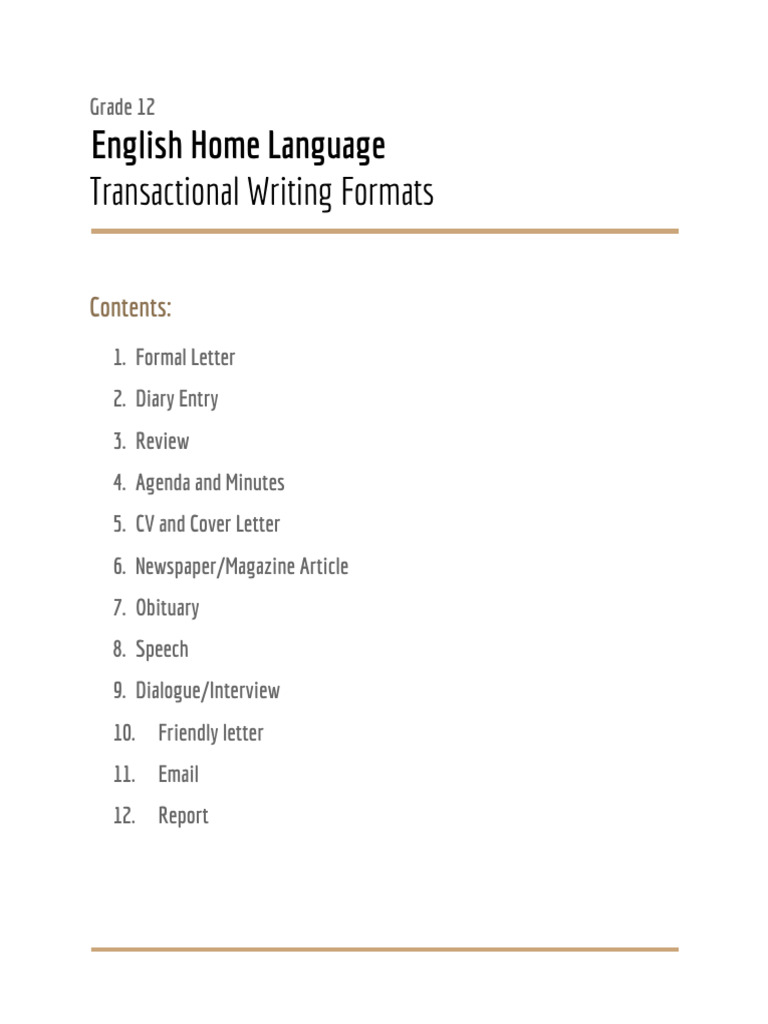 Grade 12 English HL Transactional Writing Formats | PDF Grade 12 English HL Transactional Writing Formats | PDF