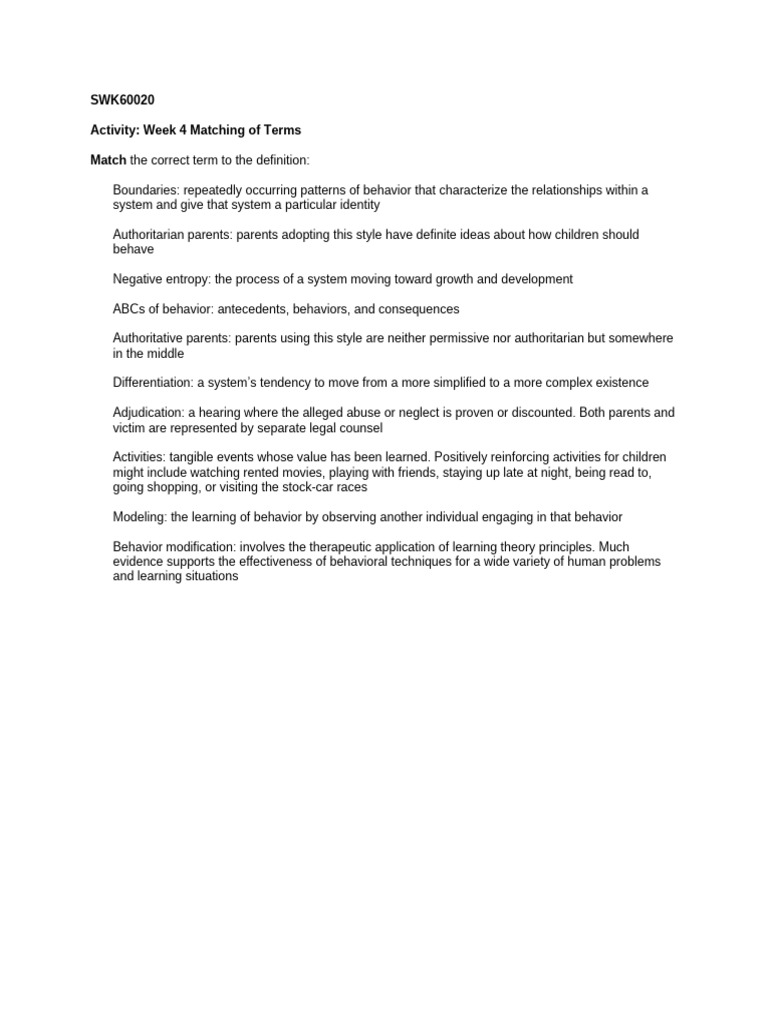 Week 4 Terms Matching Activity Guide | PDF | Career & Growth