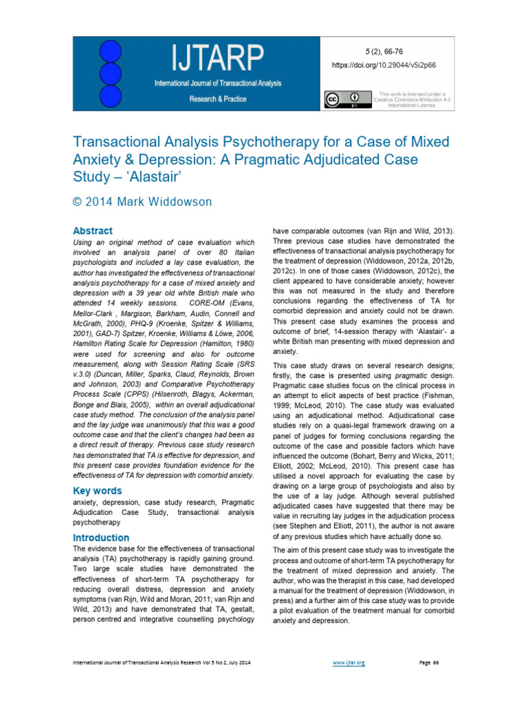 Vol 5 Iss 2 Widdowson 66-76 | PDF | Psychotherapy | Major Depressive Disorder